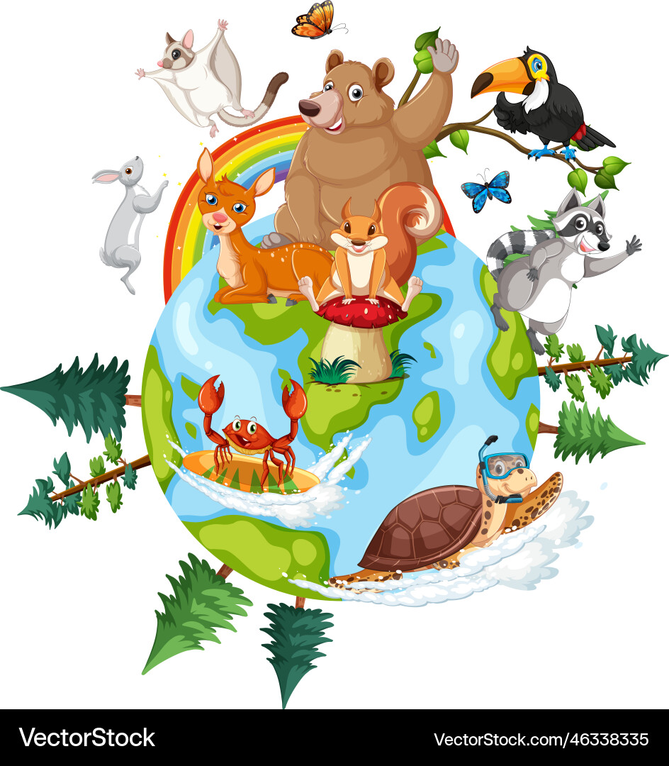 Animals on the planet earth Royalty Free Vector Image