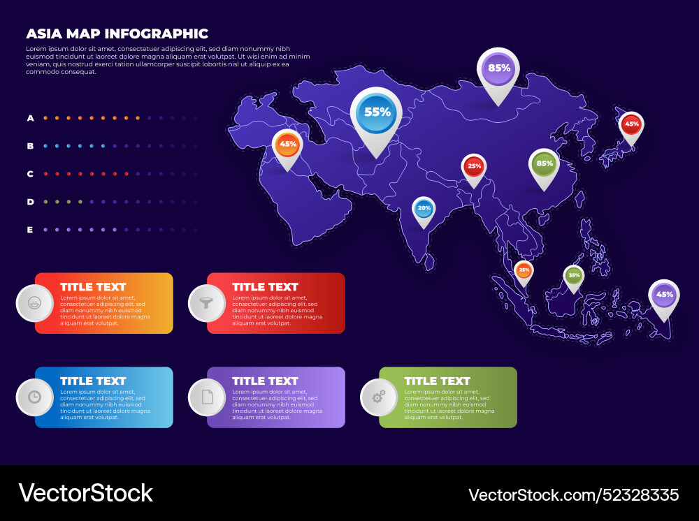 Gradient asia map infographic Royalty Free Vector Image