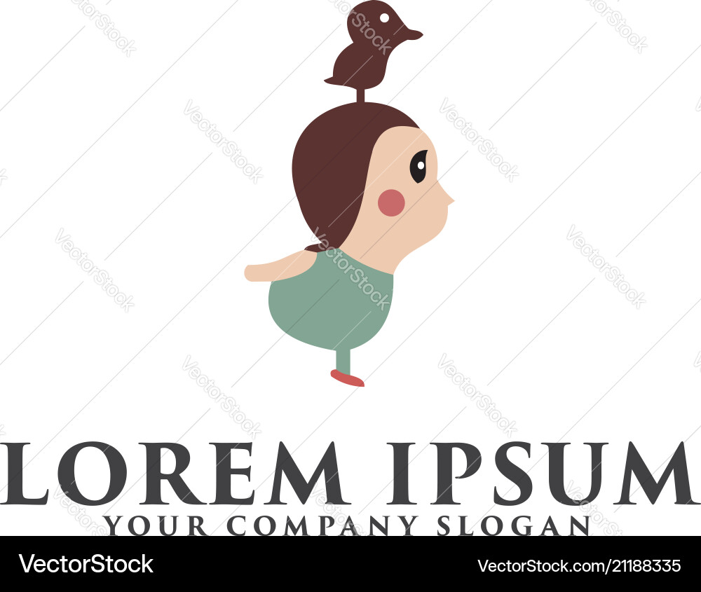Kids with bird on head logo design concept Vector Image