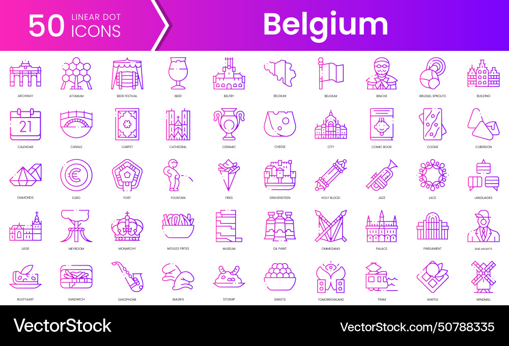 Set of belgium icons gradient style icon bundle Vector Image