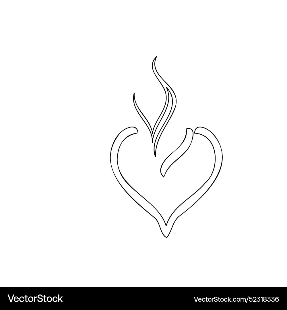 Candle flame fire heart outline sketch Royalty Free Vector