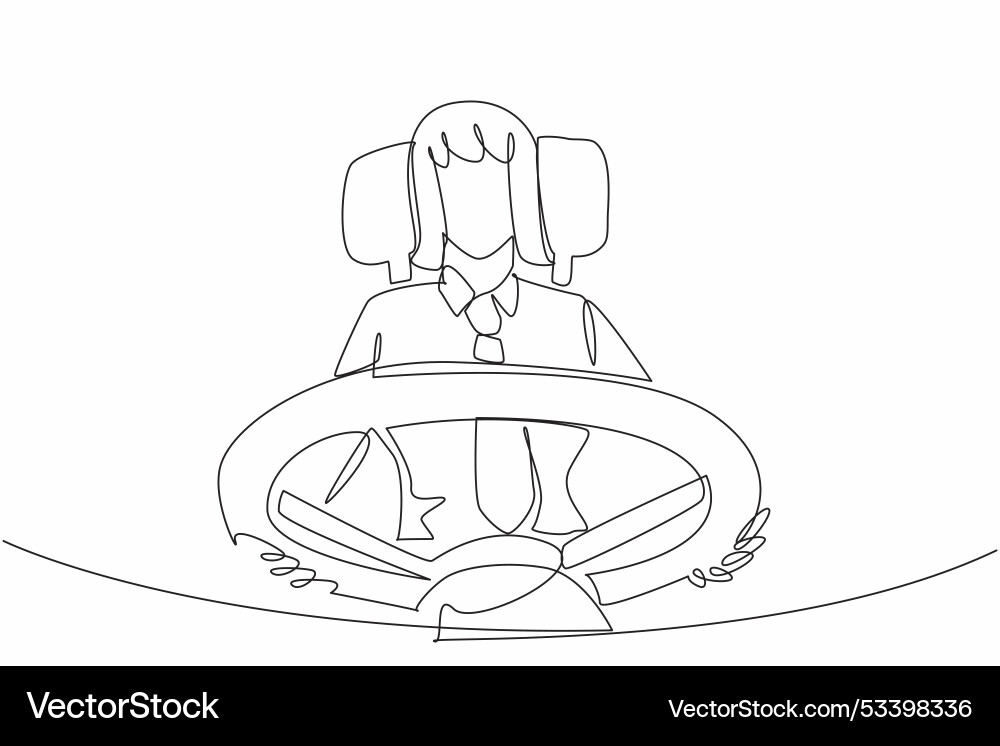 Continuous one line drawing female driver holding Vector Image