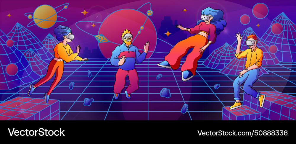 People in metaverse meta future technology vr Vector Image