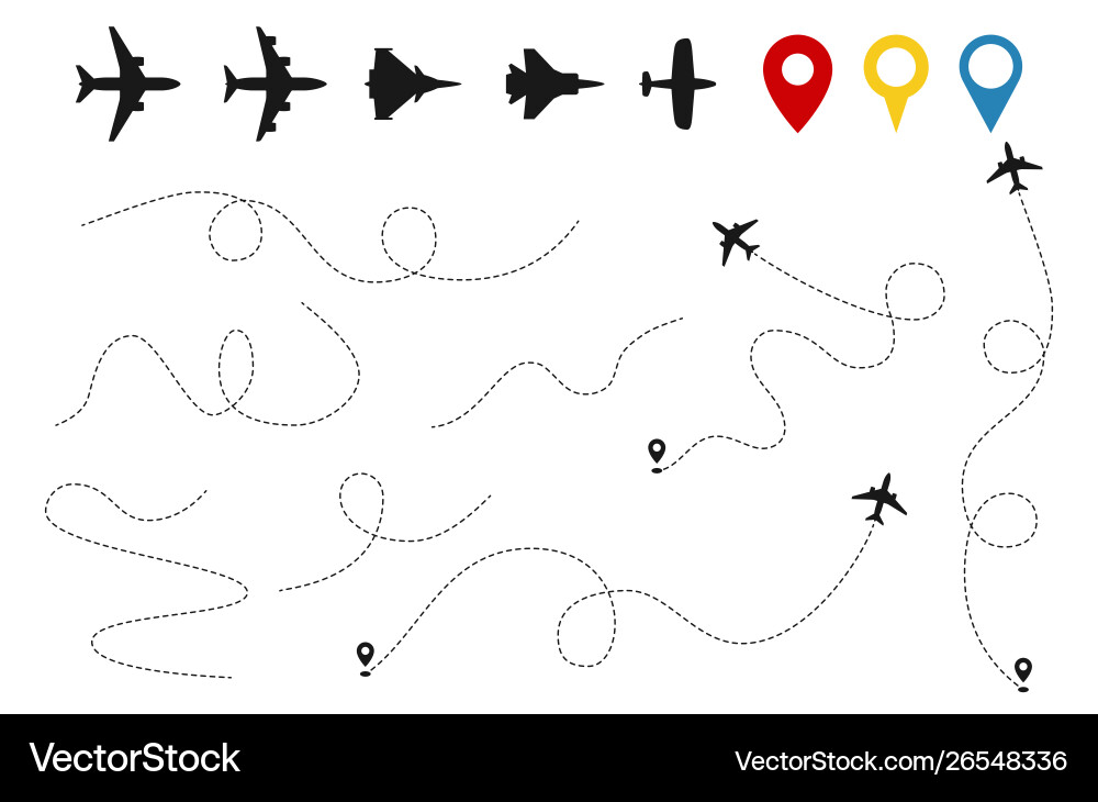 Plane paths aircraft tracking planes Royalty Free Vector