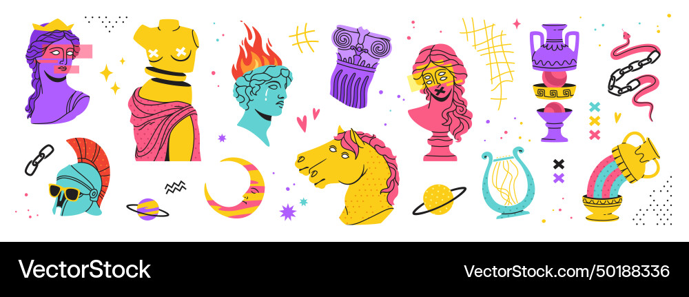 Psychedelic antique stickers ancient greek Vector Image