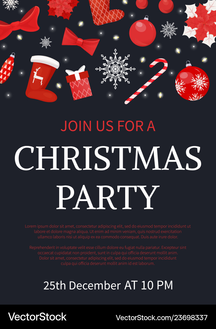 Christmas party join us poster with text sample Vector Image