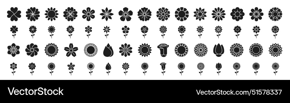 Flowers icon set isolated on transparent Vector Image
