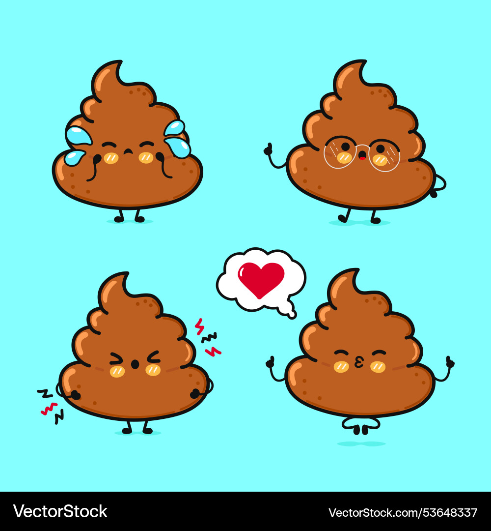 Funny cute happy turd characters bundle set Vector Image