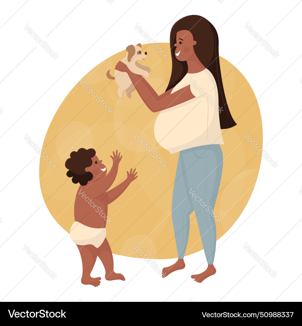 Happy family playing with a little puppy Vector Image
