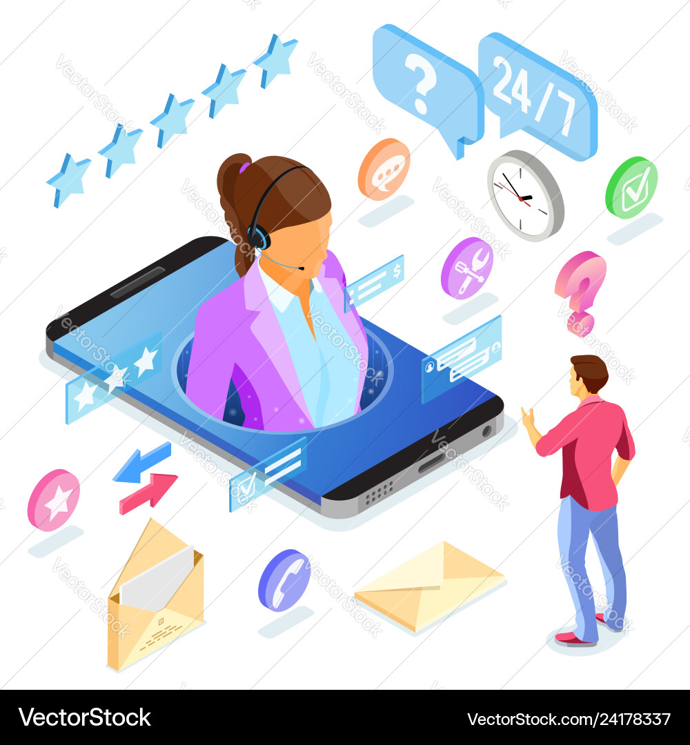 Isometric online customer support Royalty Free Vector Image