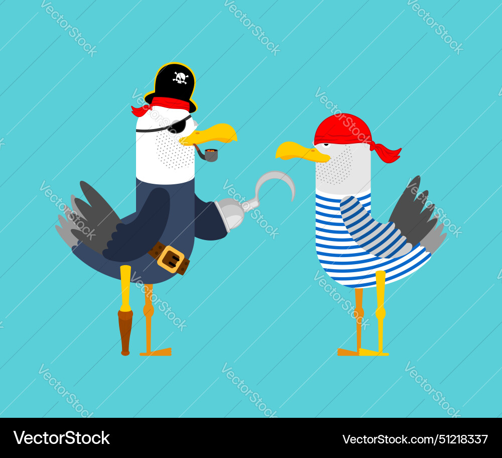 Seagull pirate isolated gull in clothes Royalty Free Vector