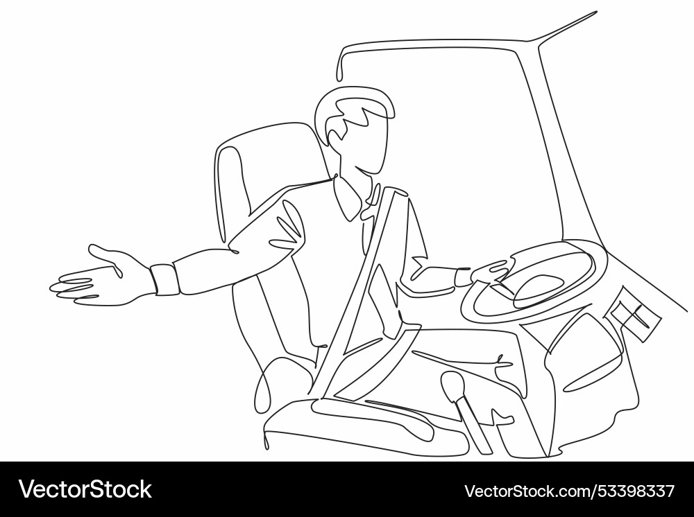 Single continuous line drawing male driver Vector Image