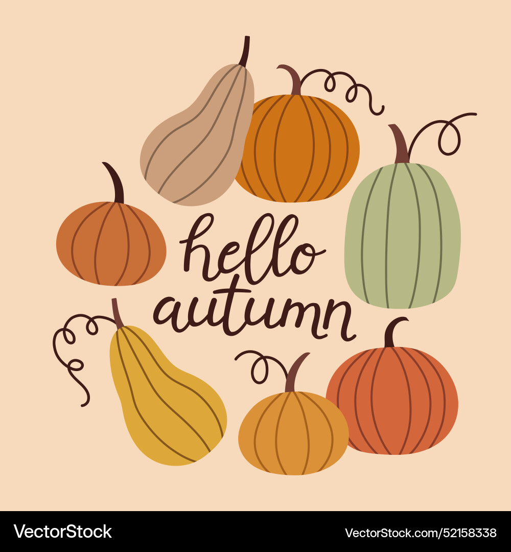 Autumn hand drawn lettering hello fall Royalty Free Vector