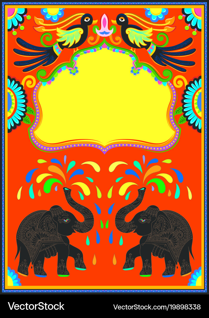 Indian frame with birds elephant and flowers Vector Image