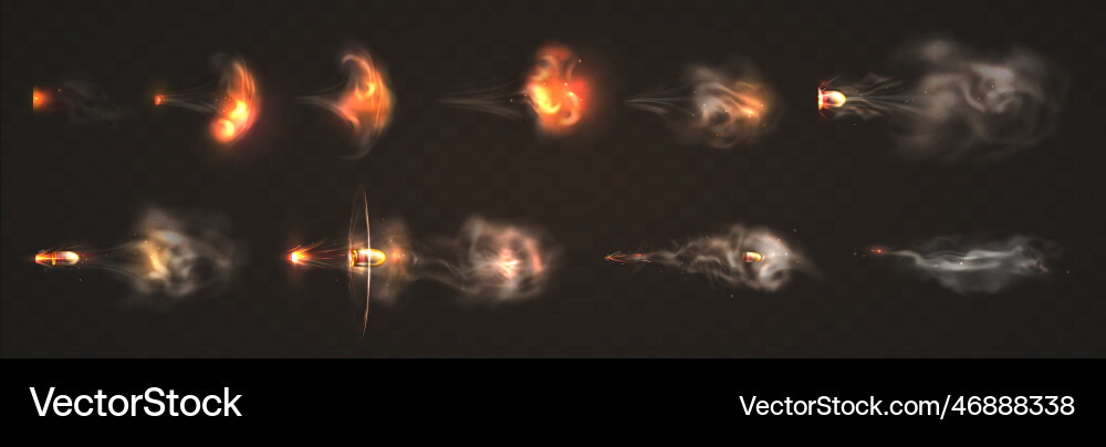 Realistic 3d flying bullets with smoke trace Vector Image