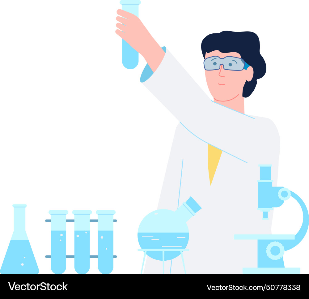 Scientist work in laboratory with glass equipment Vector Image