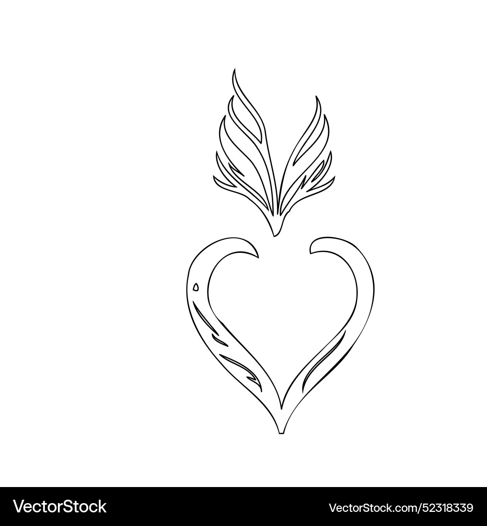 Candle flame fire heart outline sketch Royalty Free Vector