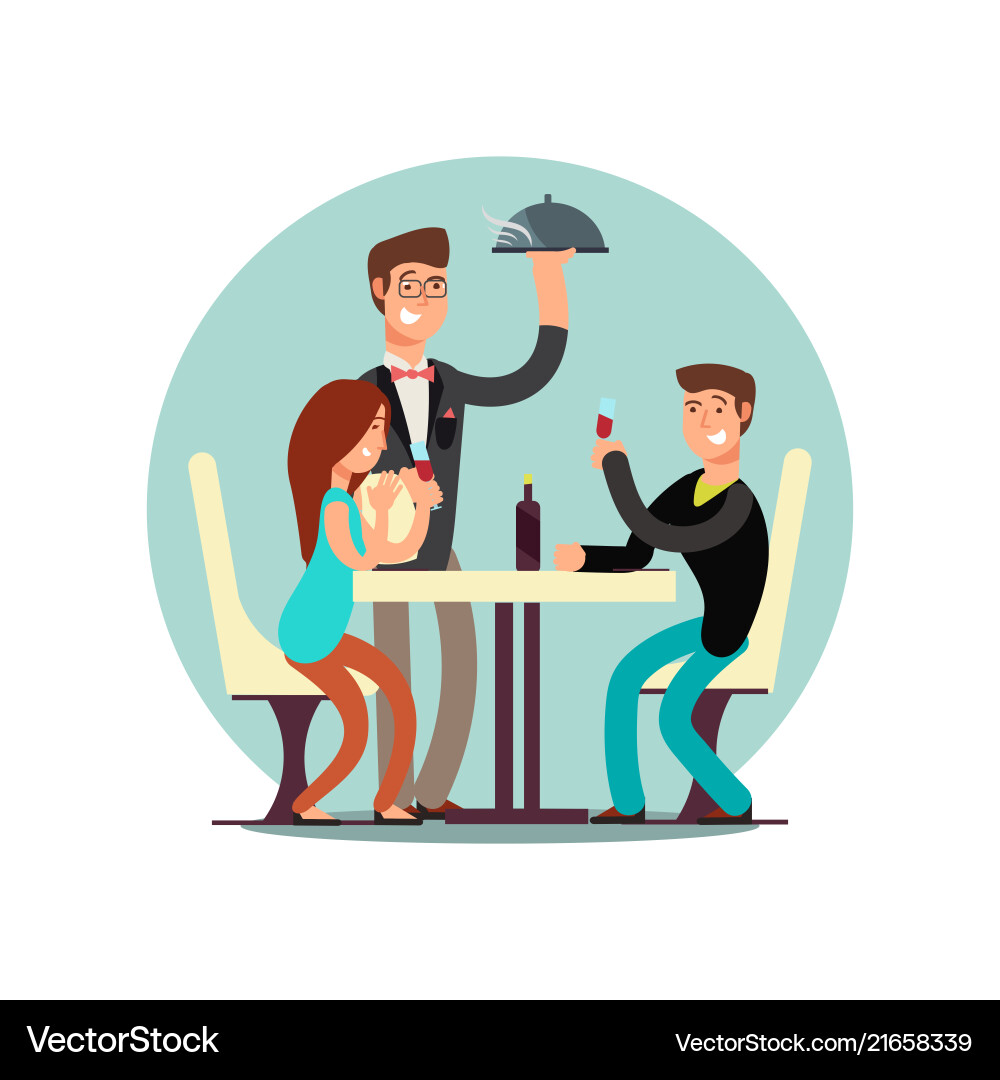 Cartoon character couple dining in restaurant Vector Image