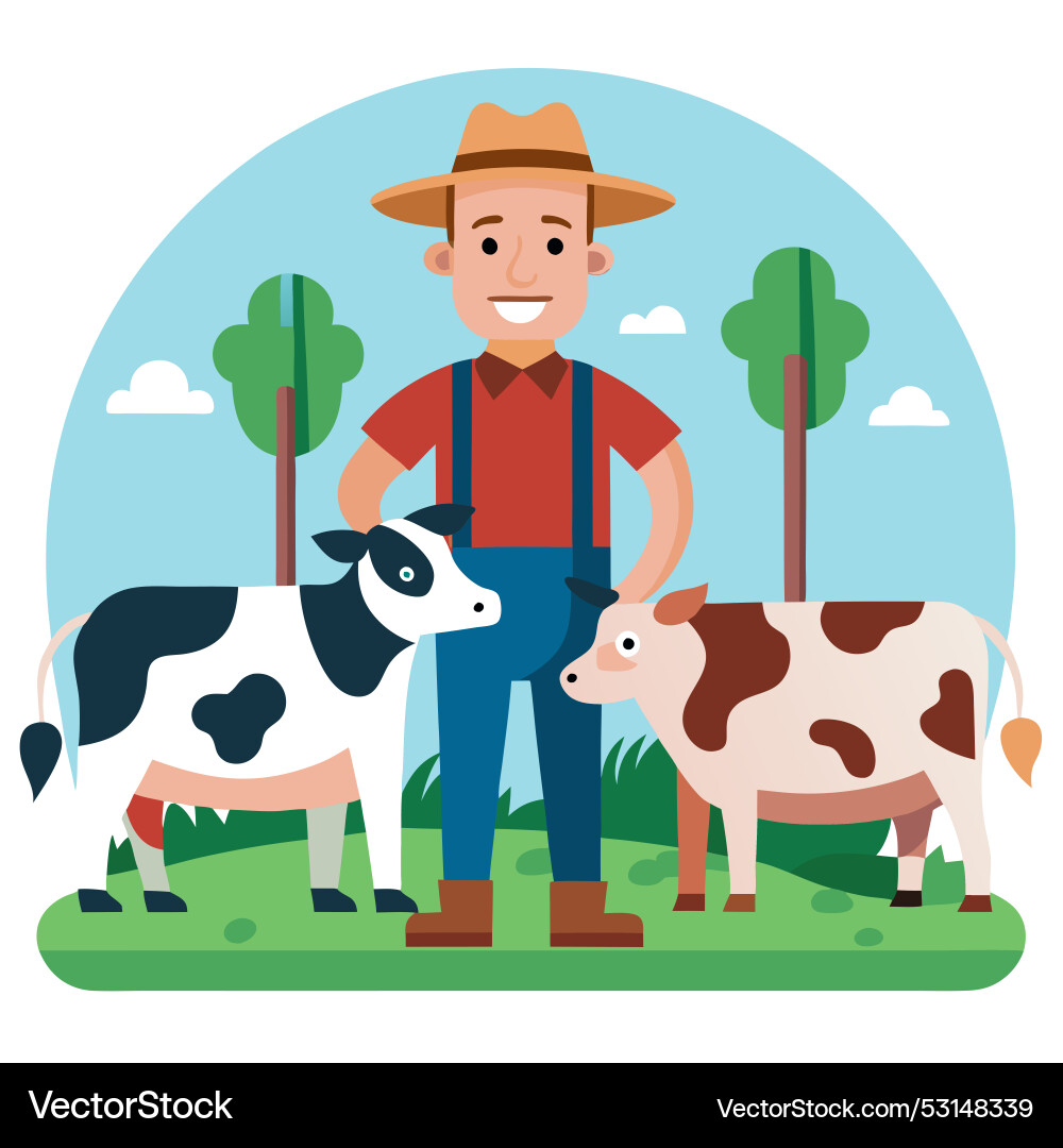 Farmer with cows in farm Royalty Free Vector Image
