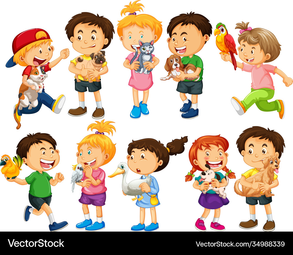 Group young children cartoon character Royalty Free Vector