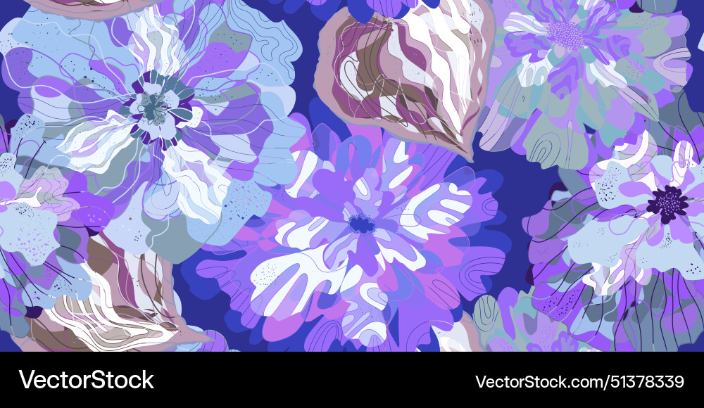 Mosaic stylized blooming flowers and leaves Vector Image
