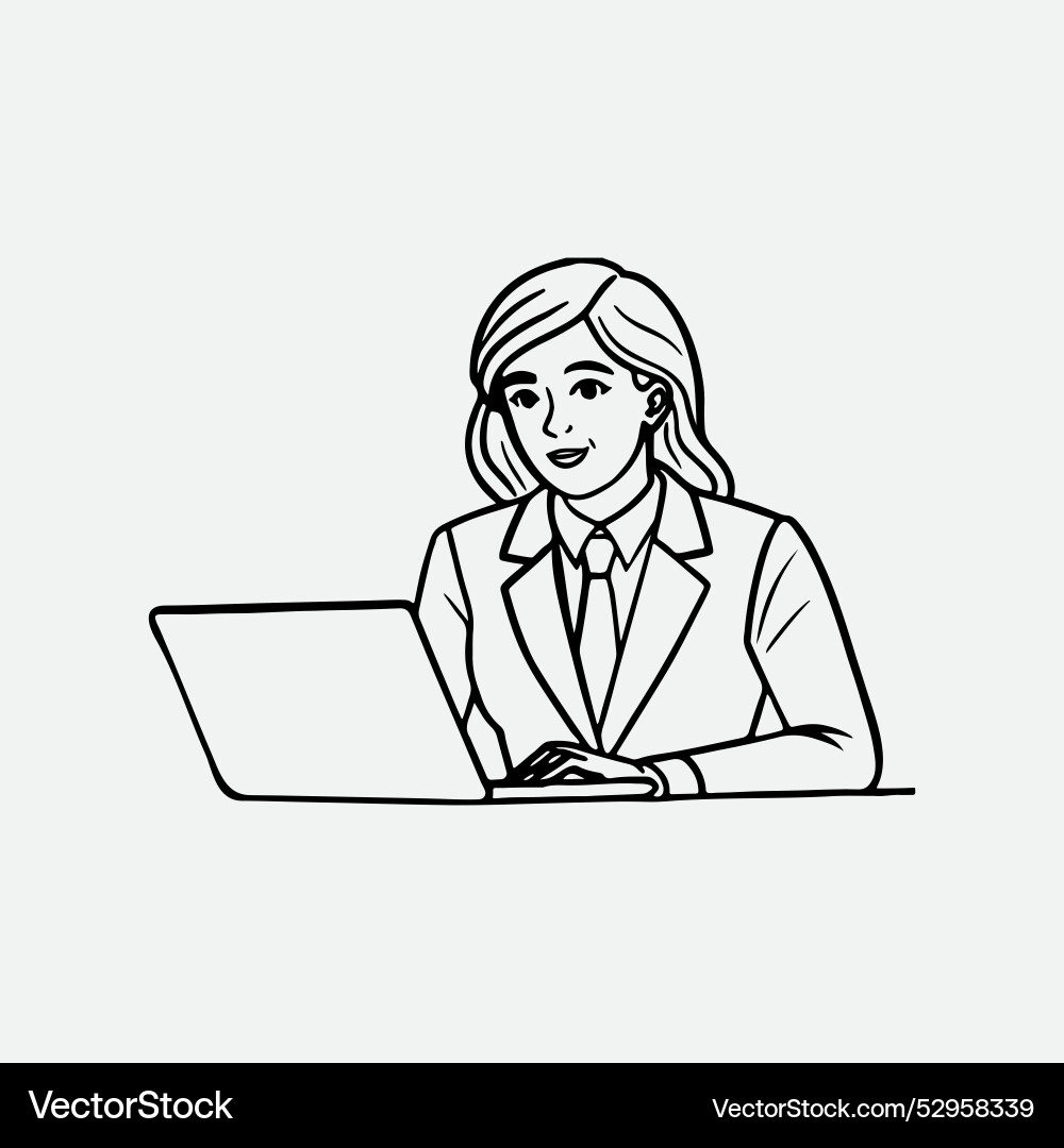 Person with laptop line art Royalty Free Vector Image