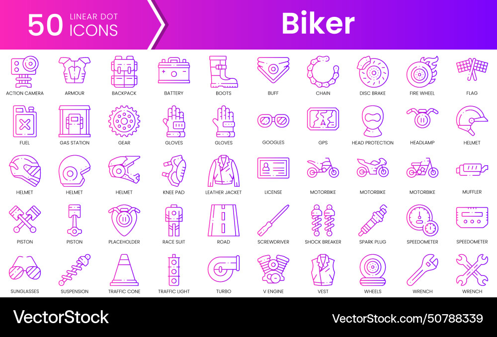 Set of biker icons gradient style icon bundle Vector Image