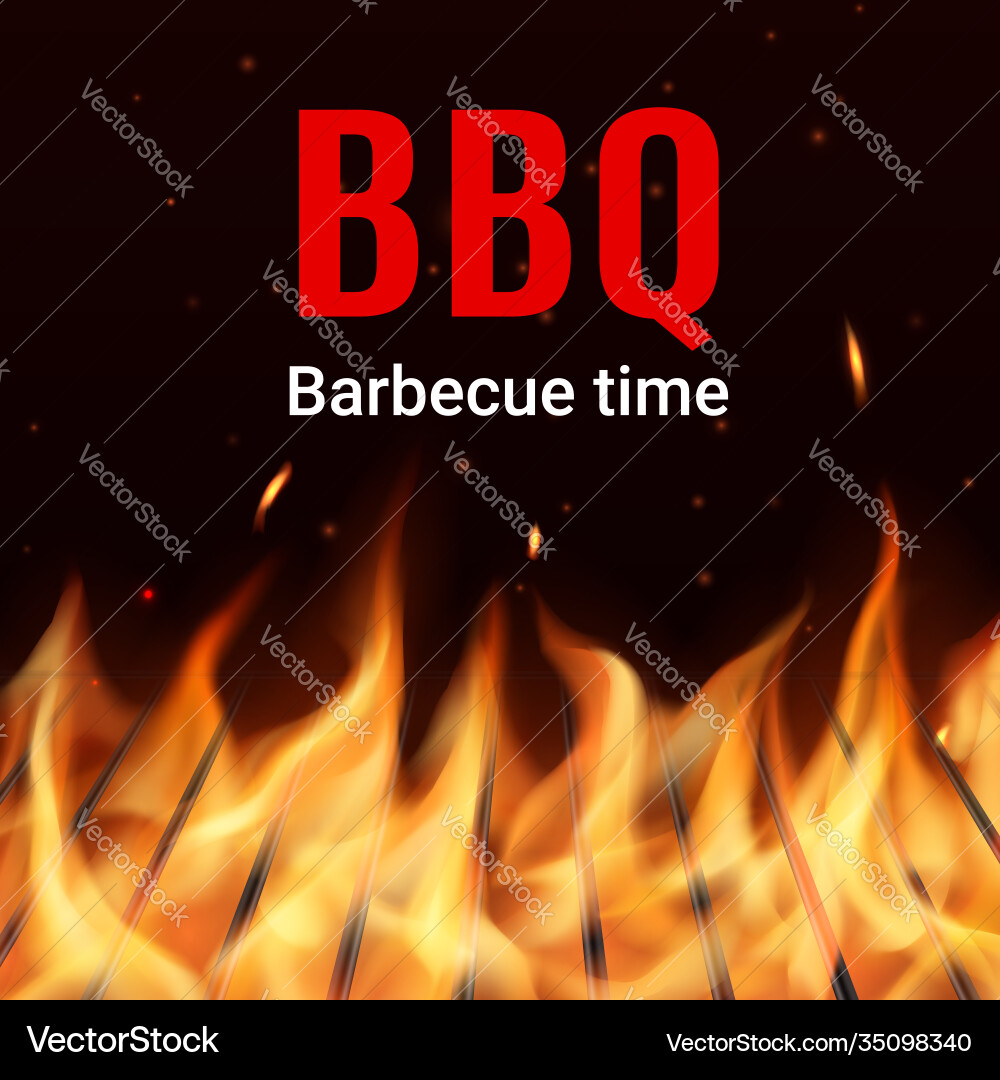 Barbecue grill grid in fire realistic Royalty Free Vector