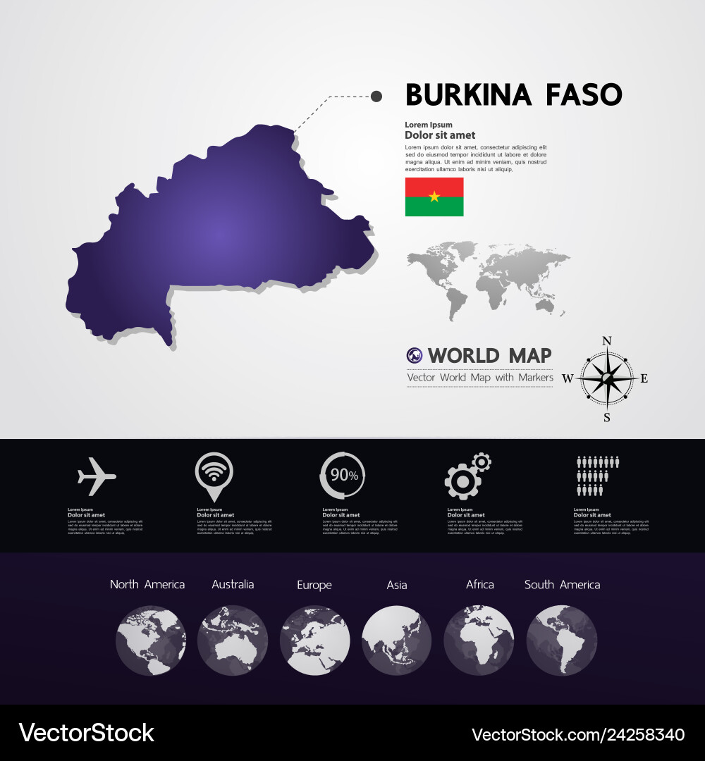 Burkina faso map Royalty Free Vector Image - VectorStock
