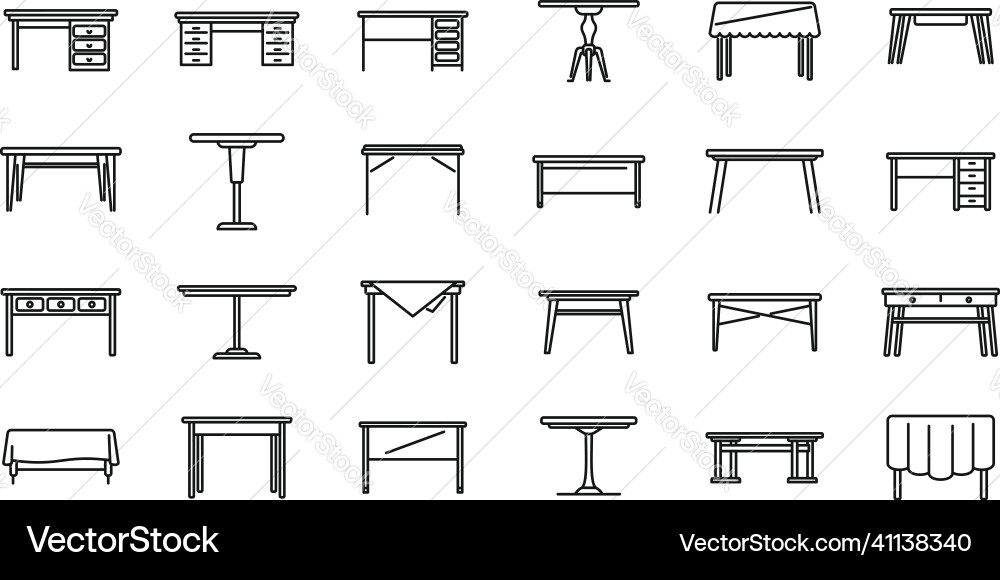 Table icon outline wooden desk Royalty Free Vector Image