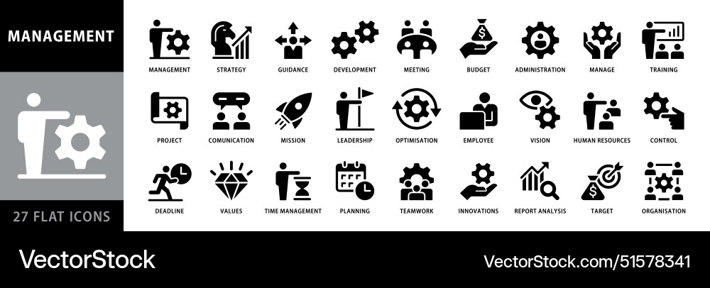 Business management flat style solid black Vector Image