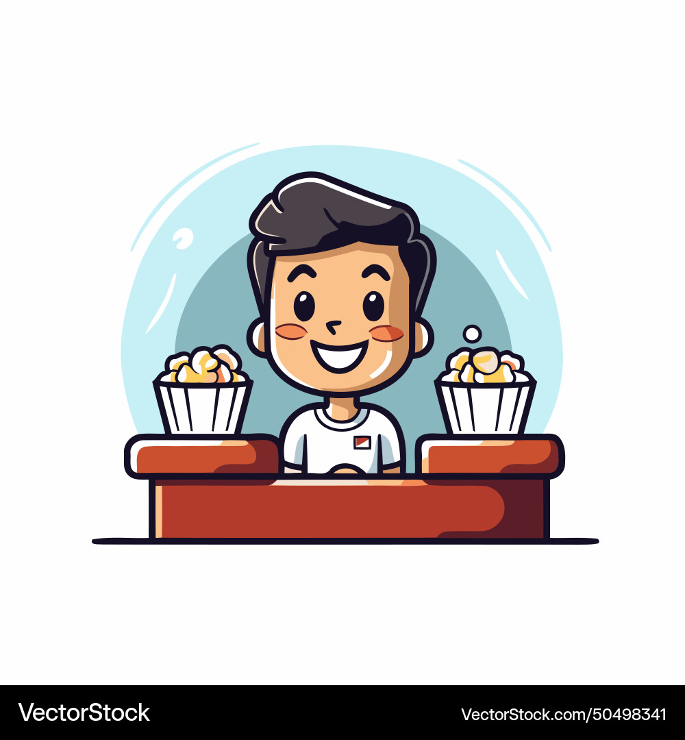 Cartoon man eating popcorn isolated on white Vector Image