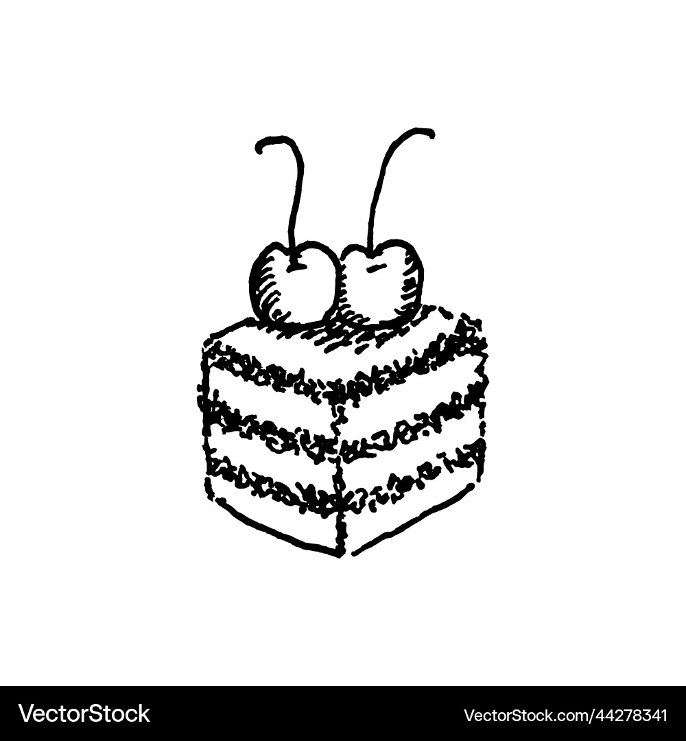 Hand drawn cute cherry cake doodle style Vector Image