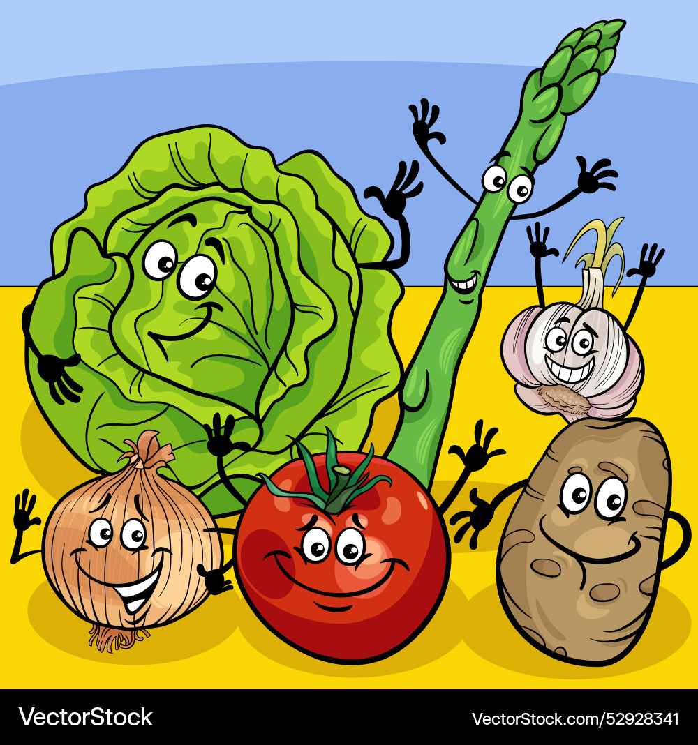 Happy cartoon funny vegetables characters group Vector Image