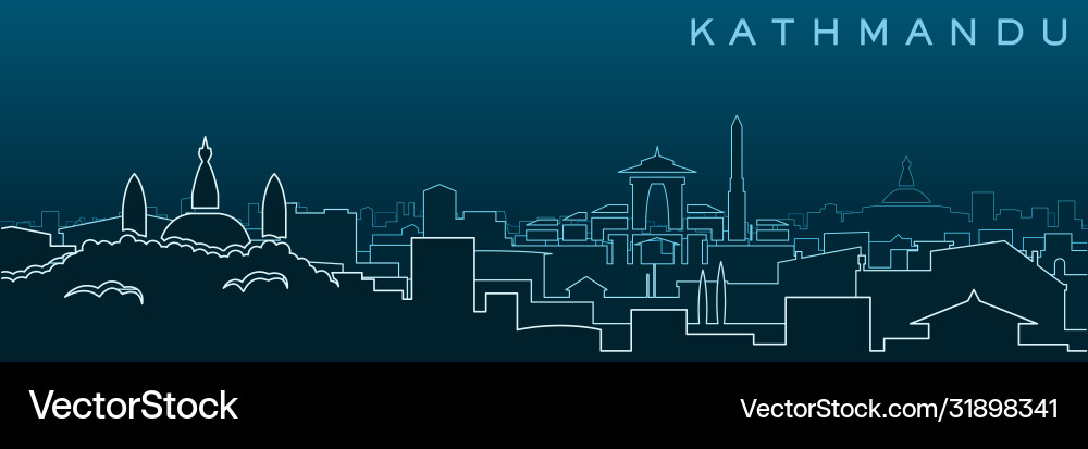 Kathmandu multiple lines skyline and landmarks Vector Image