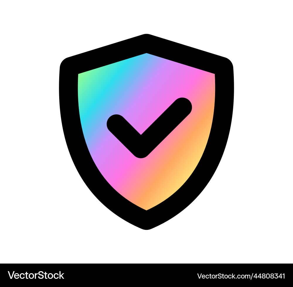 Shield check mark logo holographic color icon Vector Image