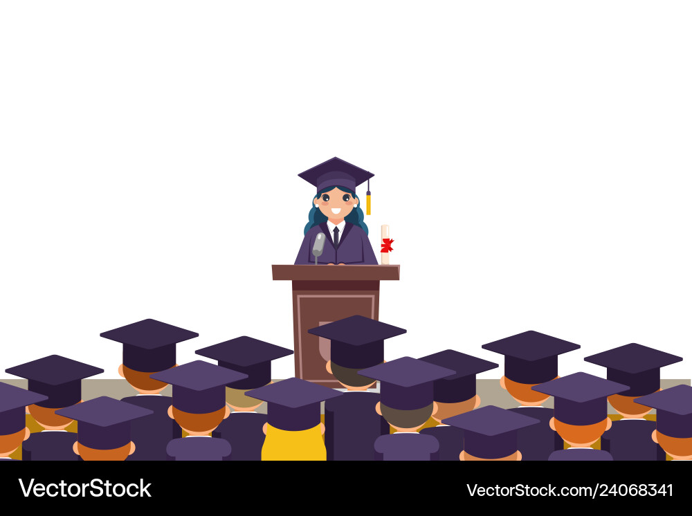 Tribune graduation speech students crowd female Vector Image