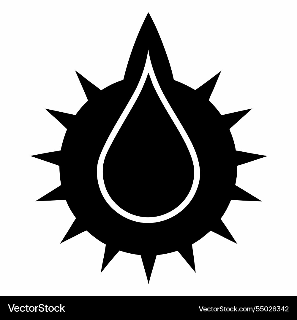 Black and white icon droplet shape sun rays spiky Vector Image