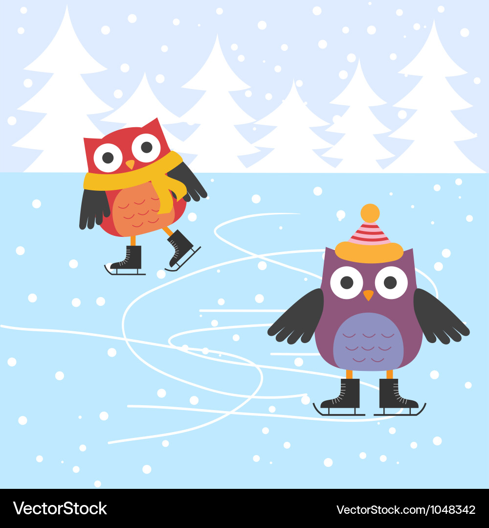 Ice skating cute owls Royalty Free Vector Image
