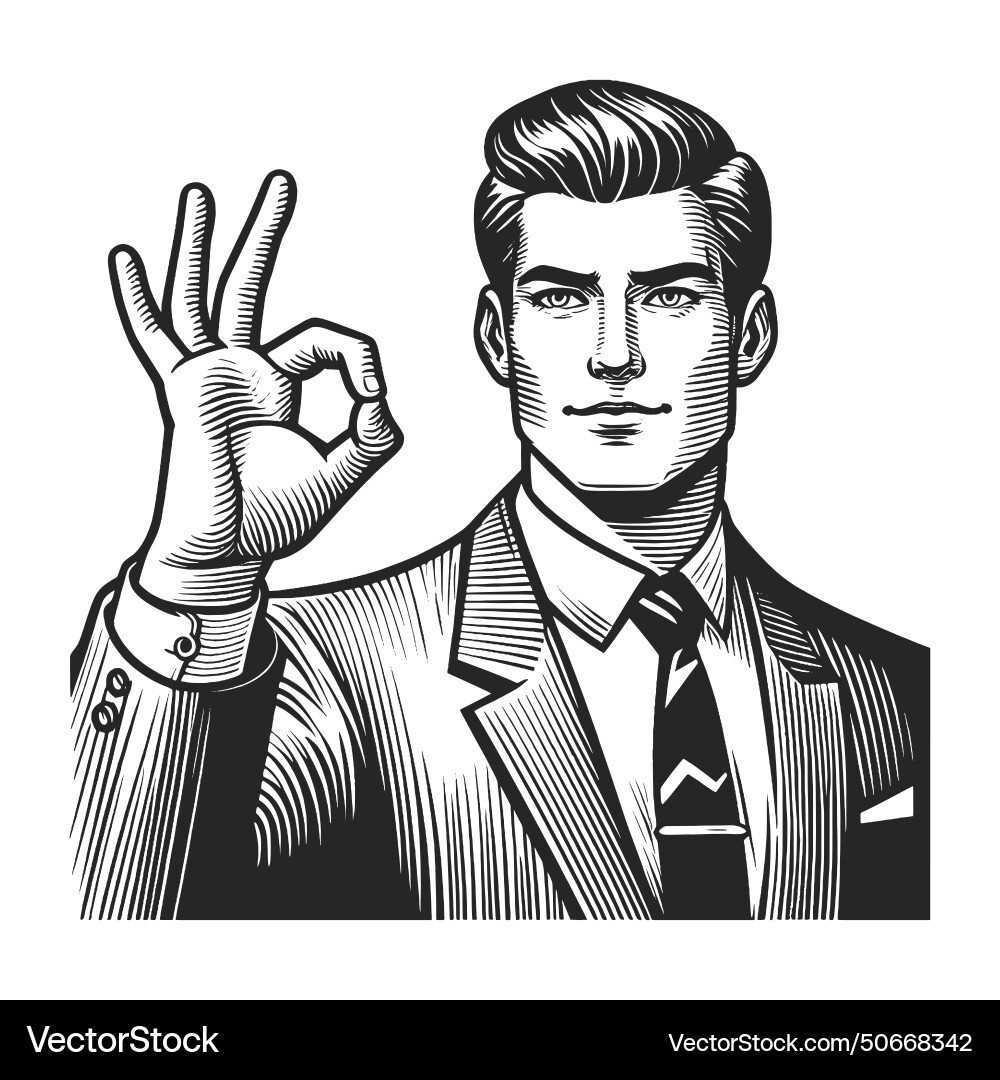 Retro man giving ok sign sketch Royalty Free Vector Image