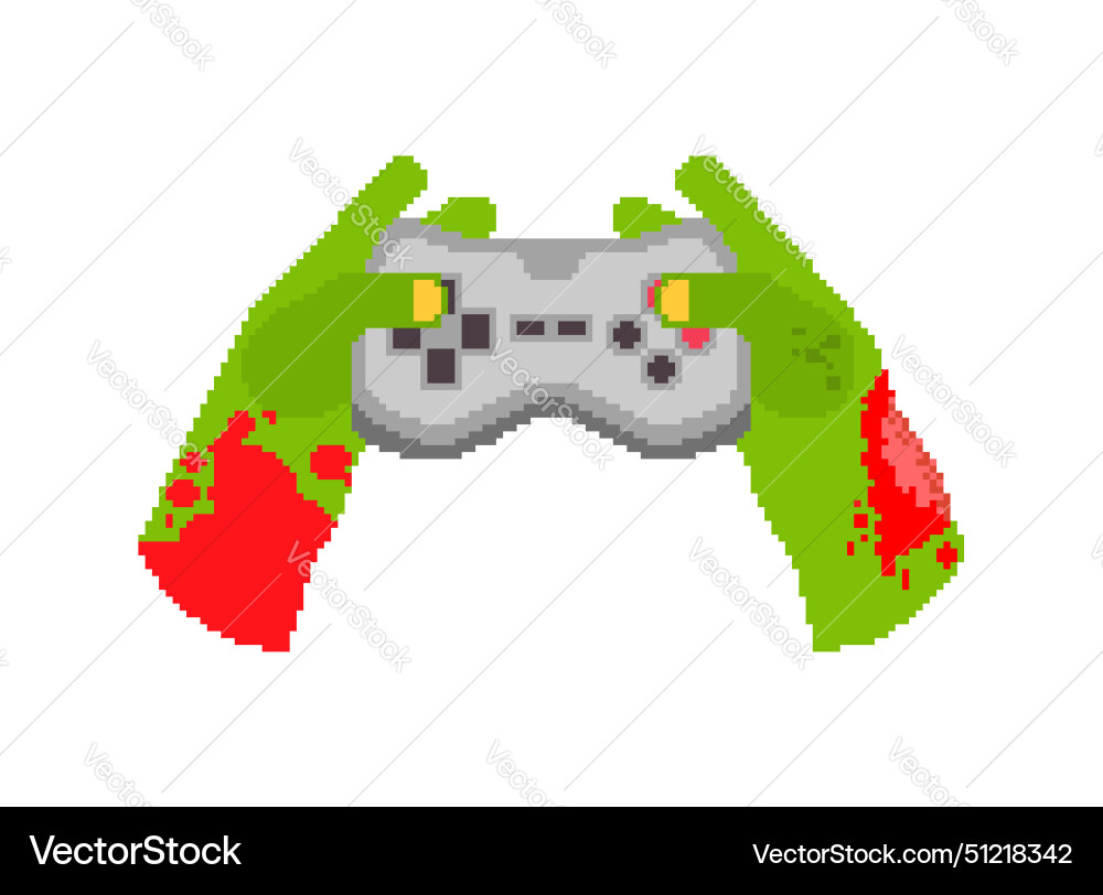 Zombie hands and joystick pixel art 8 bit Vector Image