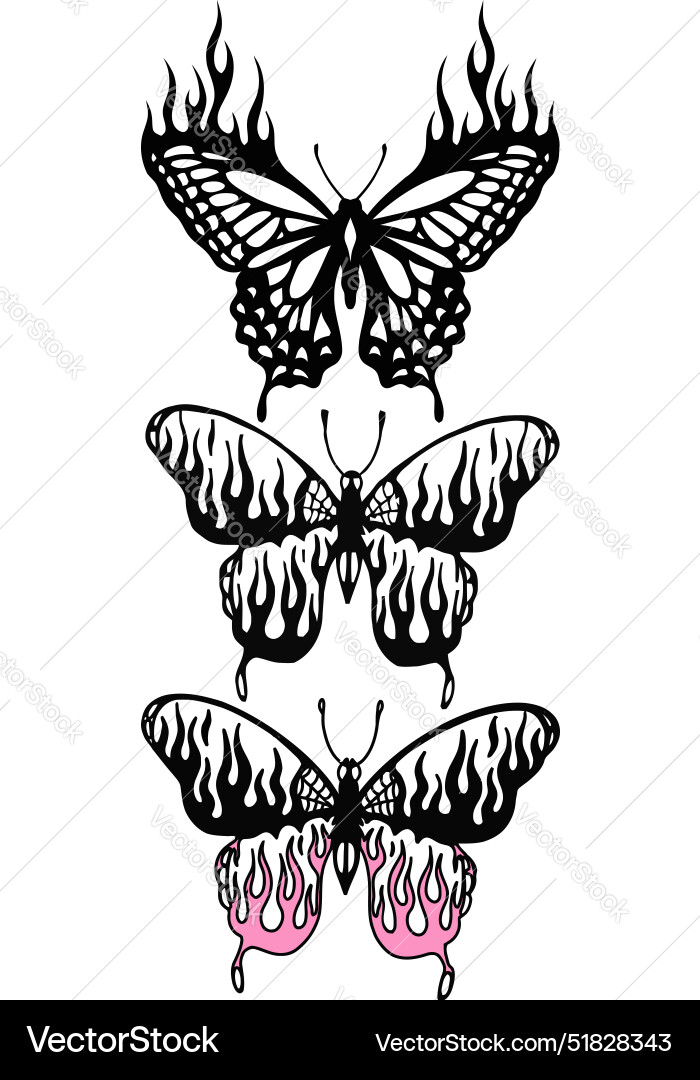 Flame butterflies silhouette cute flutter art Vector Image