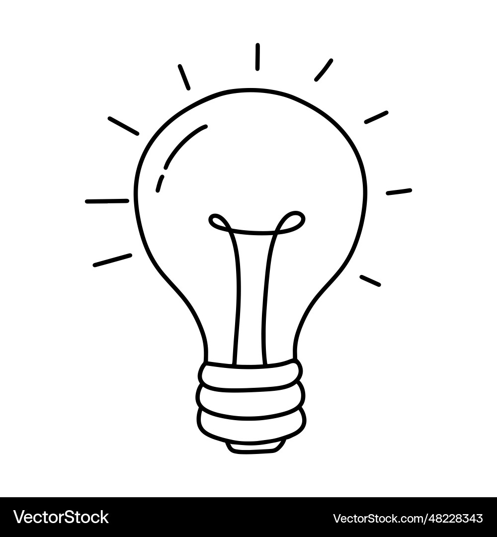 Light bulb outline icon doodle Royalty Free Vector Image
