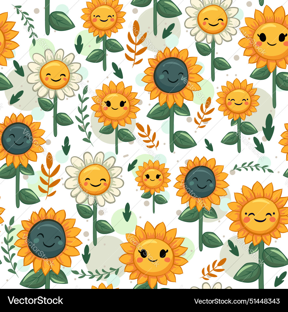 Spring and summer seamless pattern with sunflowers