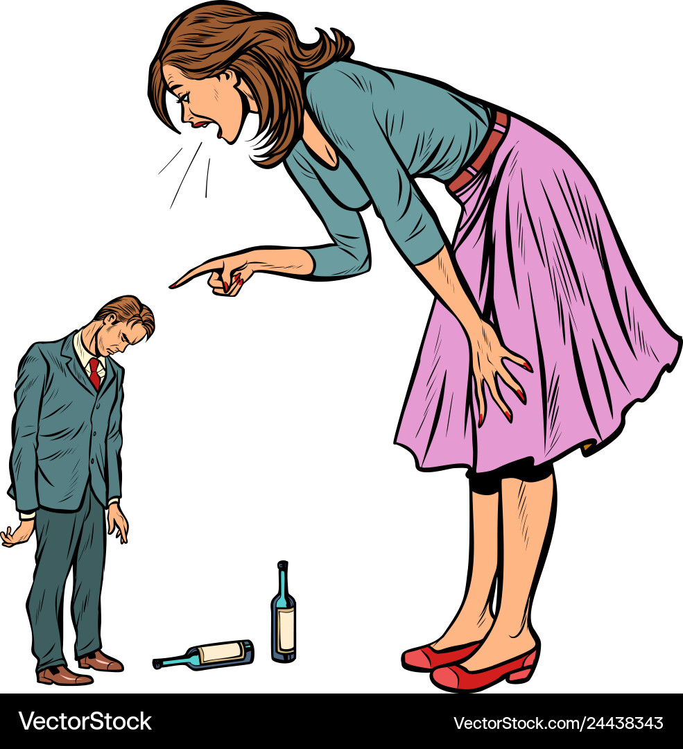 Wife scolding drunk husband Royalty Free Vector Image