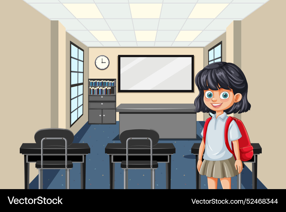 A girl student standing in classroom Royalty Free Vector