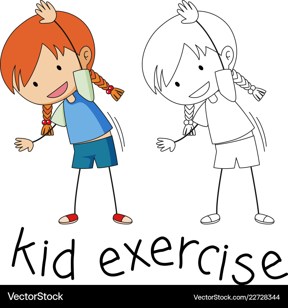 Doodle girl character exercise Royalty Free Vector Image