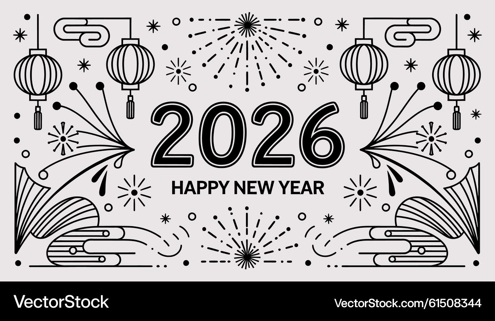 Happy New Year 2026 Coloring Page – Royalty-Free Vector | VectorStock