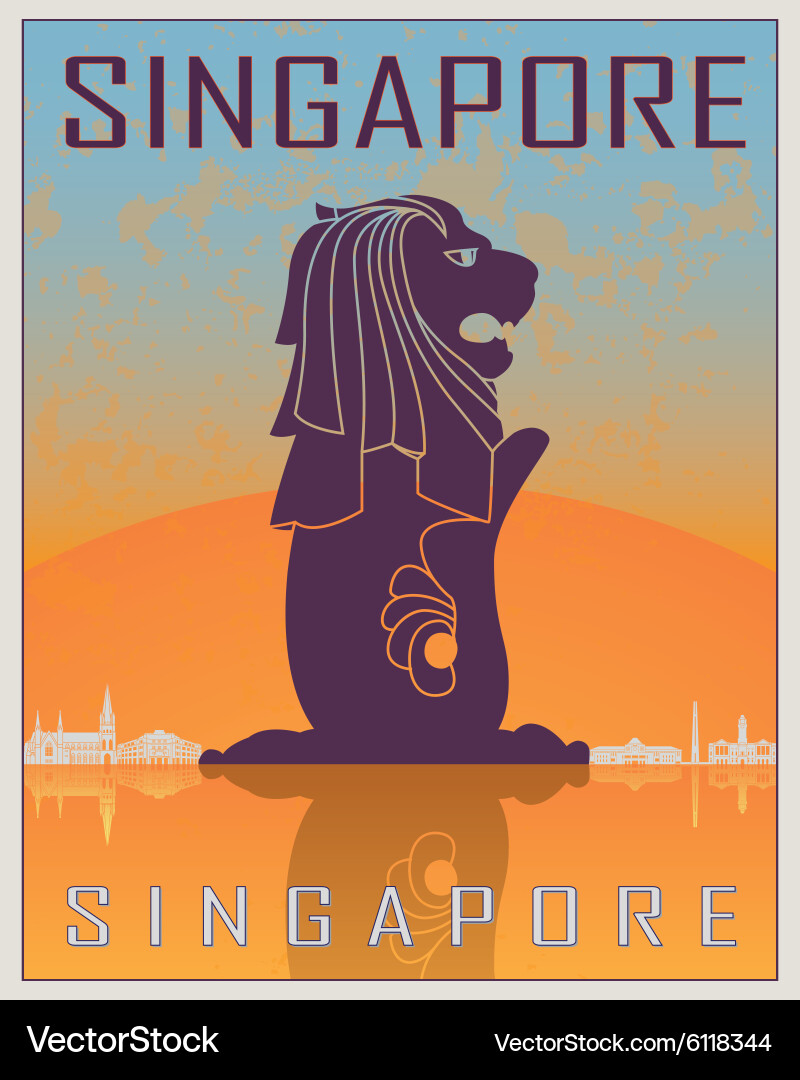 Singapore Skyline Vintage Poster Royalty Free Vector Image