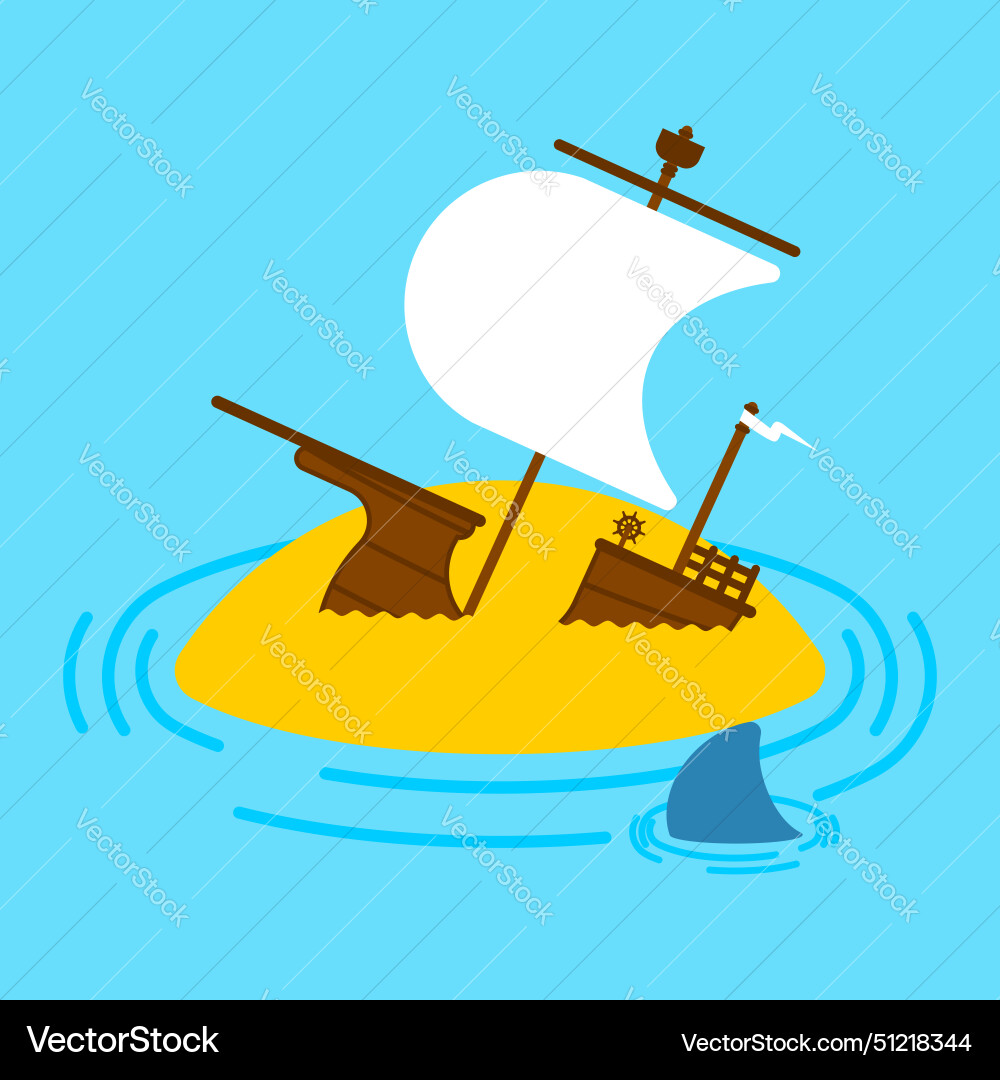 Sunken ship on island shipwreck Royalty Free Vector Image